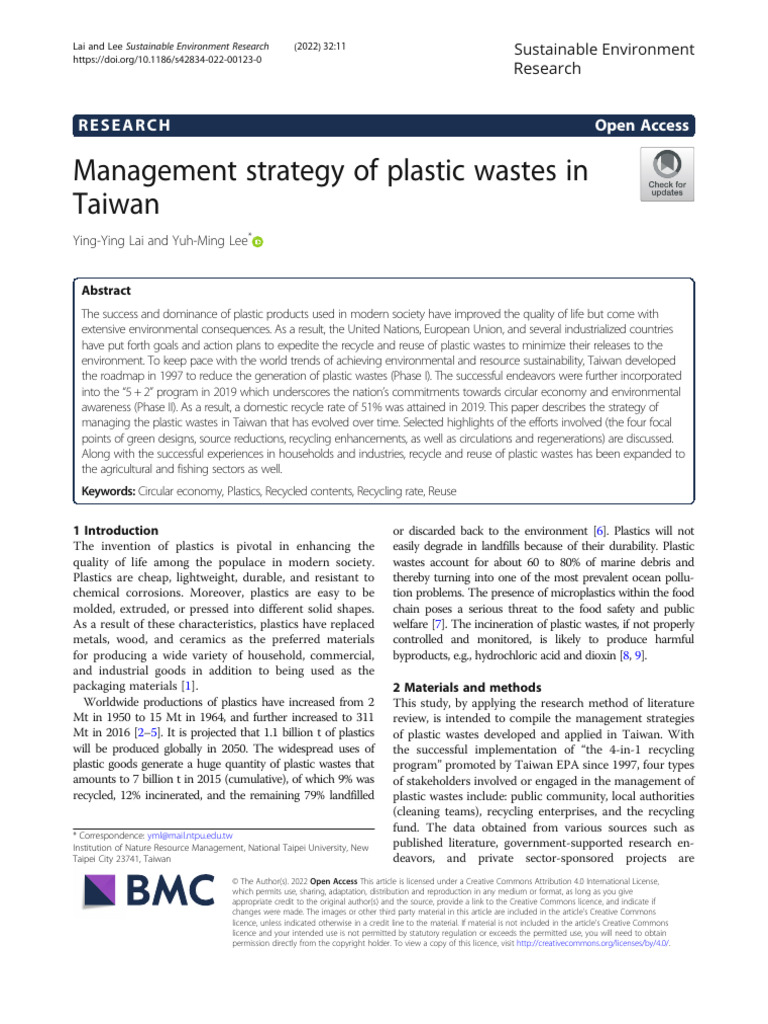 Management Strategy of Plastic Wastes in Taiwan | PDF