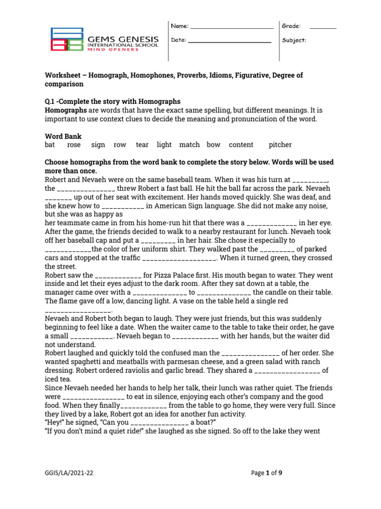 Eng Worksheet Blank | PDF