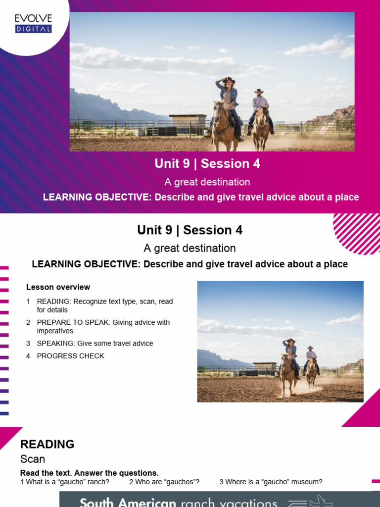 Unit 9 - Session 4: A Great Destination | PDF | Lunch