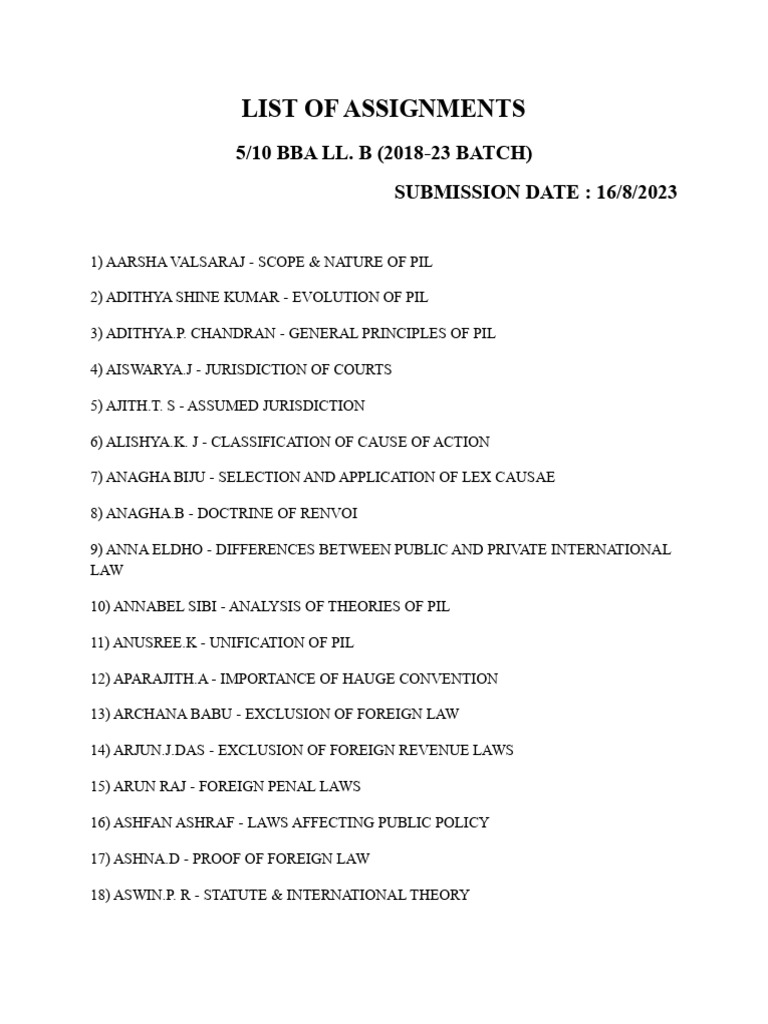Pil List of Assignments Bba LLB | PDF