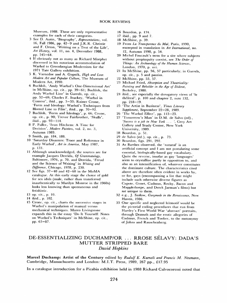 D Hopkins De-Essentializing Duchamp and or | PDF