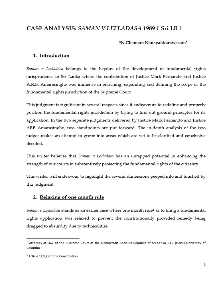Case Analysis Saman V Leeladasa 1989 1 S | PDF