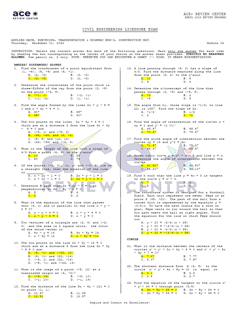 CE Module 4 - Analytic Geometry (Answer Key) | PDF
