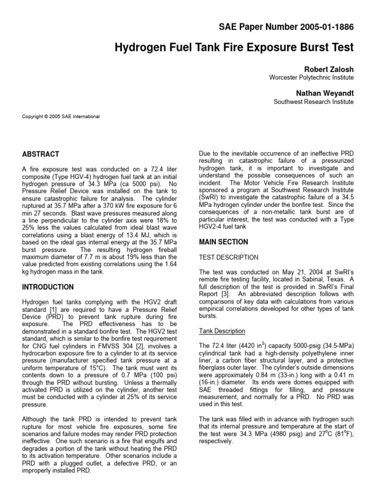 Hydrogen Fuel Tank Fire Exposure Burst Test | PDF | Pressure | Infrared