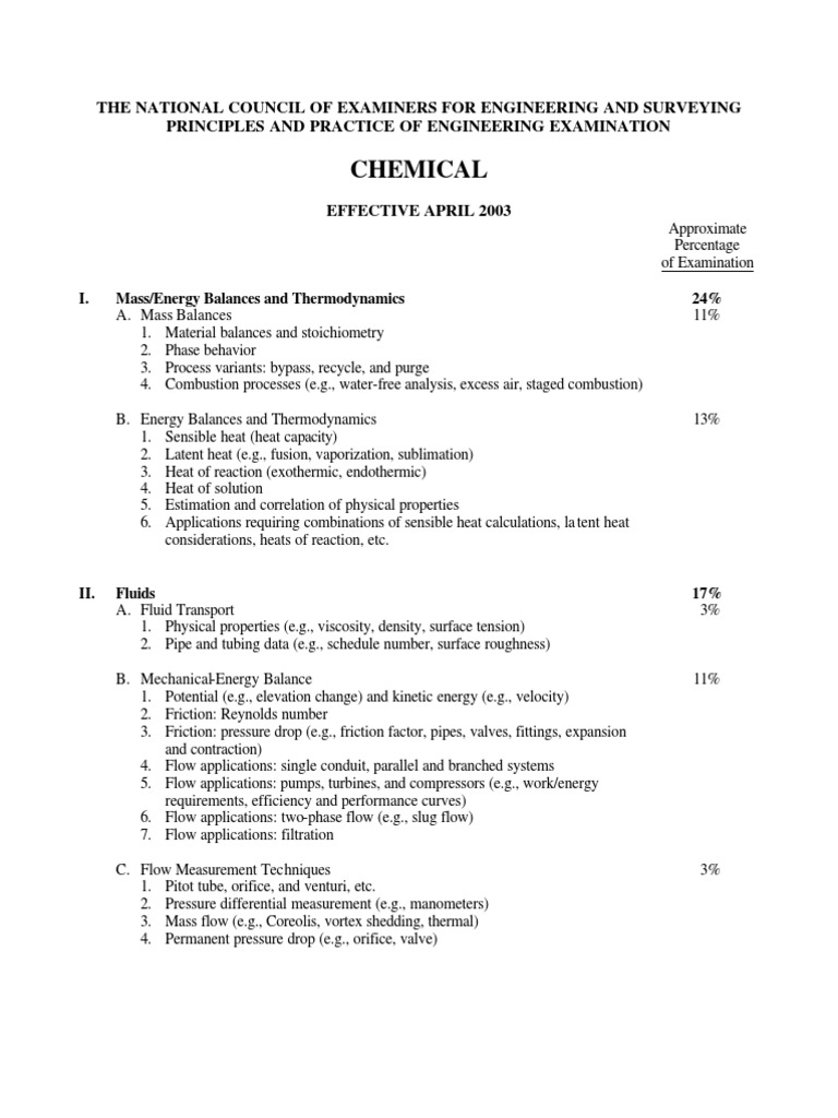 Pe Chemical Exam Specs | PDF | Heat Transfer | Distillation