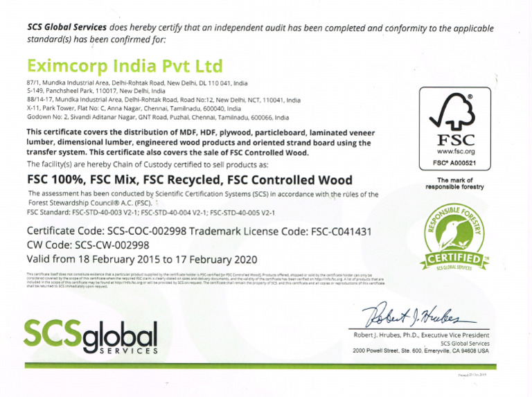 FSC Certificate of Eximcorp India PVT LTD | PDF
