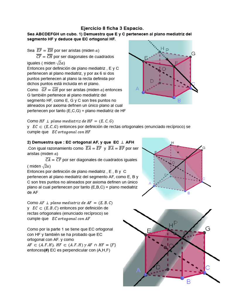 Ejercicio 8 Ficha 3 Espacio | PDF | Perpendicular | Conceptos matemáticos