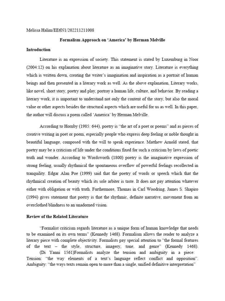 America Formalism Approach - Melissa Halim | PDF | Poetry