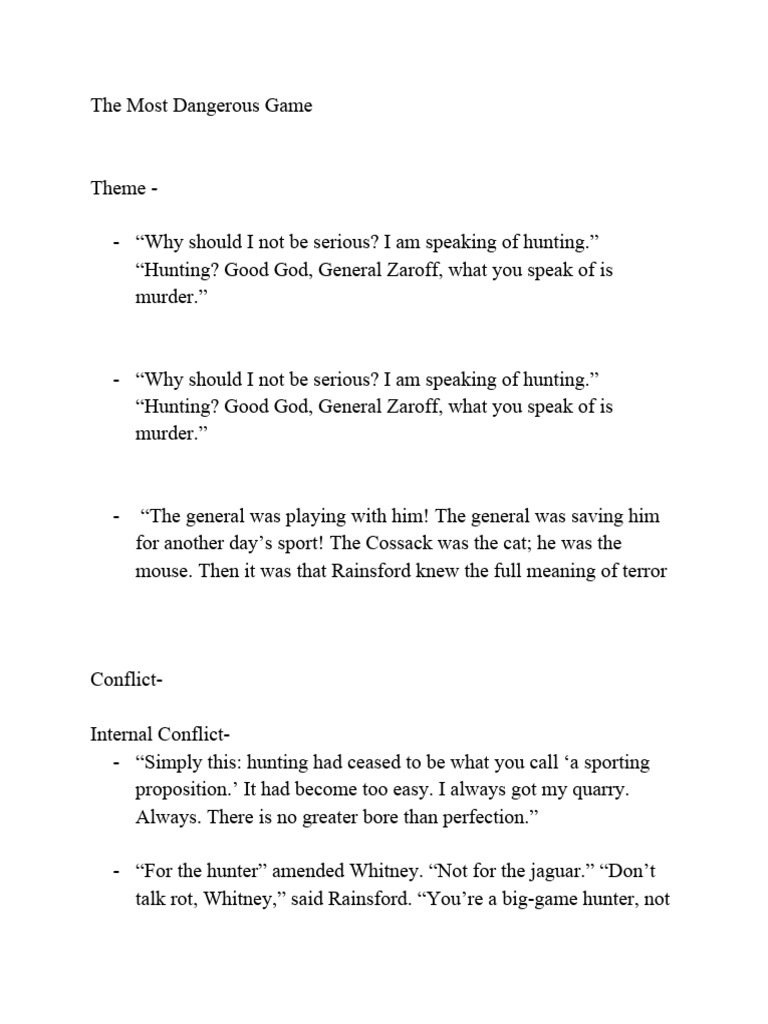 The Most Dangerous Game Themes | PDF | General Fiction