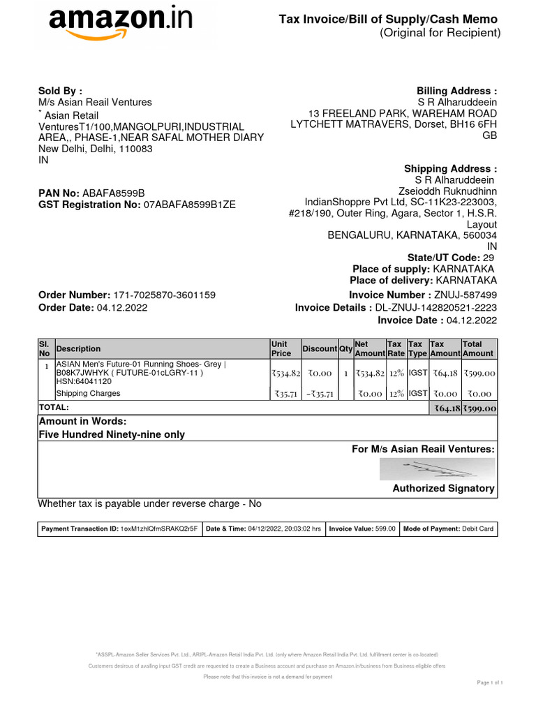 Invoice Asian Men Shoes | PDF