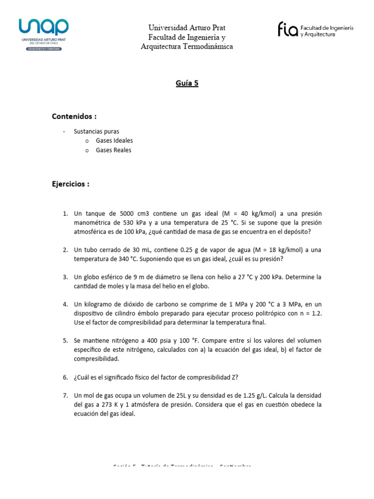 Guía 5 - Tutoría de Termodinámica | PDF