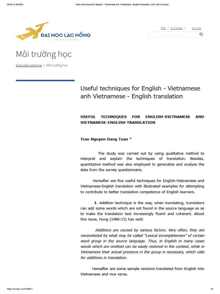 Useful Techniques For English - Vietnamese Anh Vietnamese - English ...