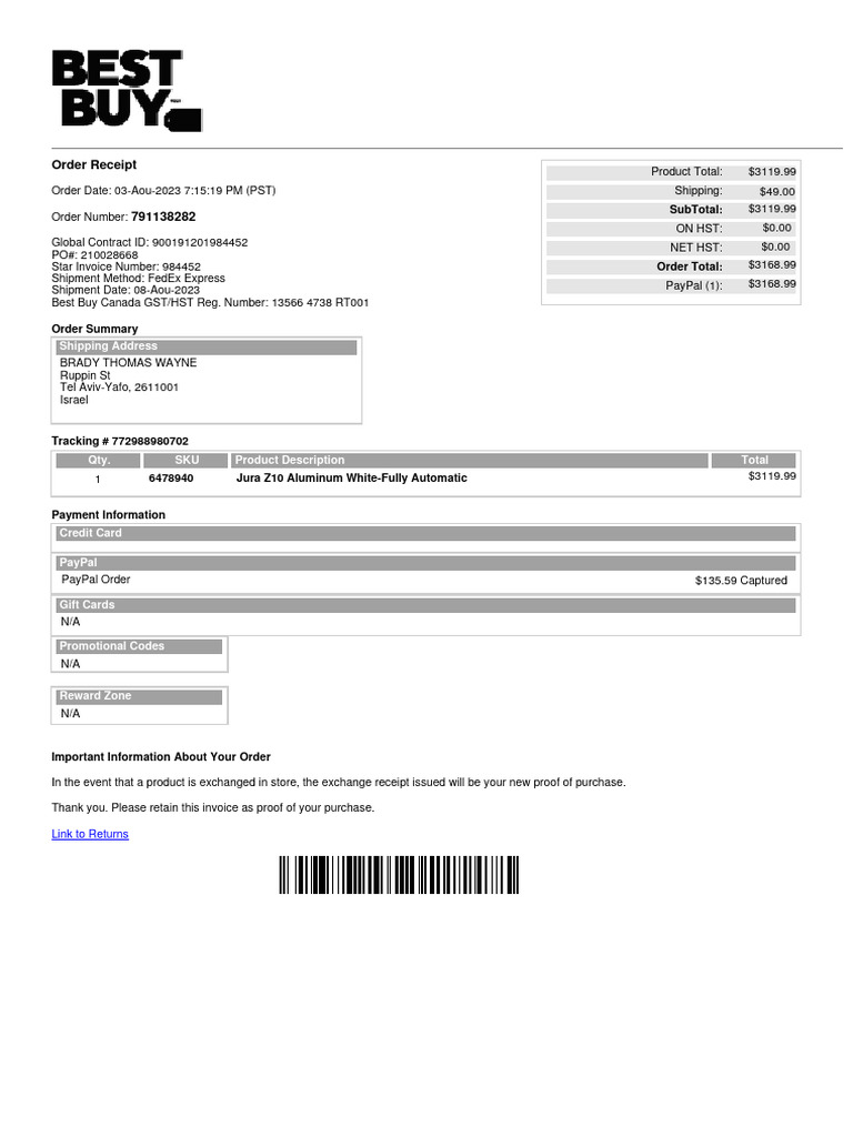 Best Buy Order Receipt - 2023 | PDF