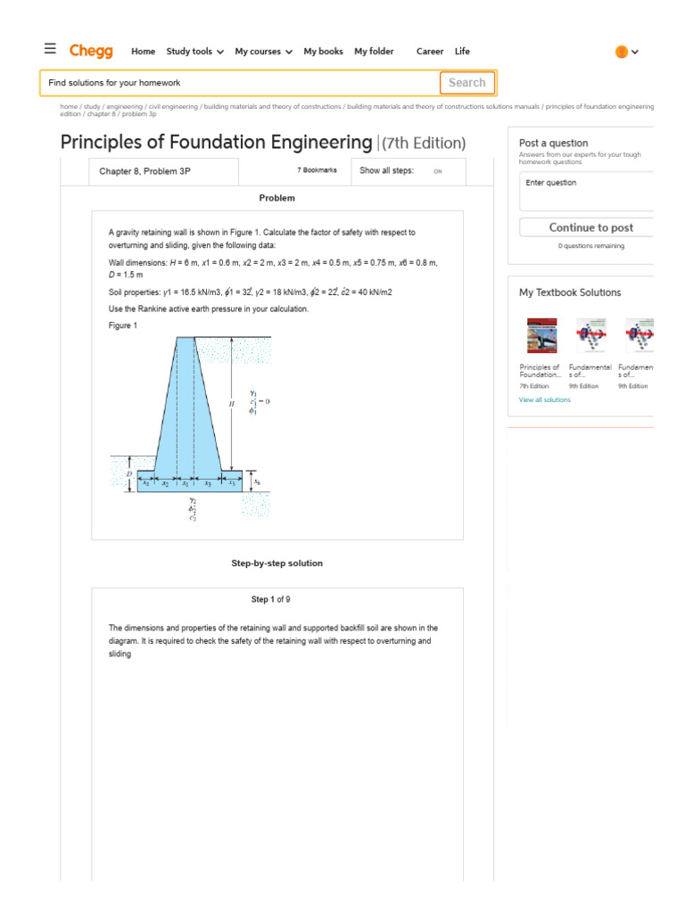 Solved A Gravity Retaining Wall Is Shown in Figure 1 Calculat Chegg | PDF