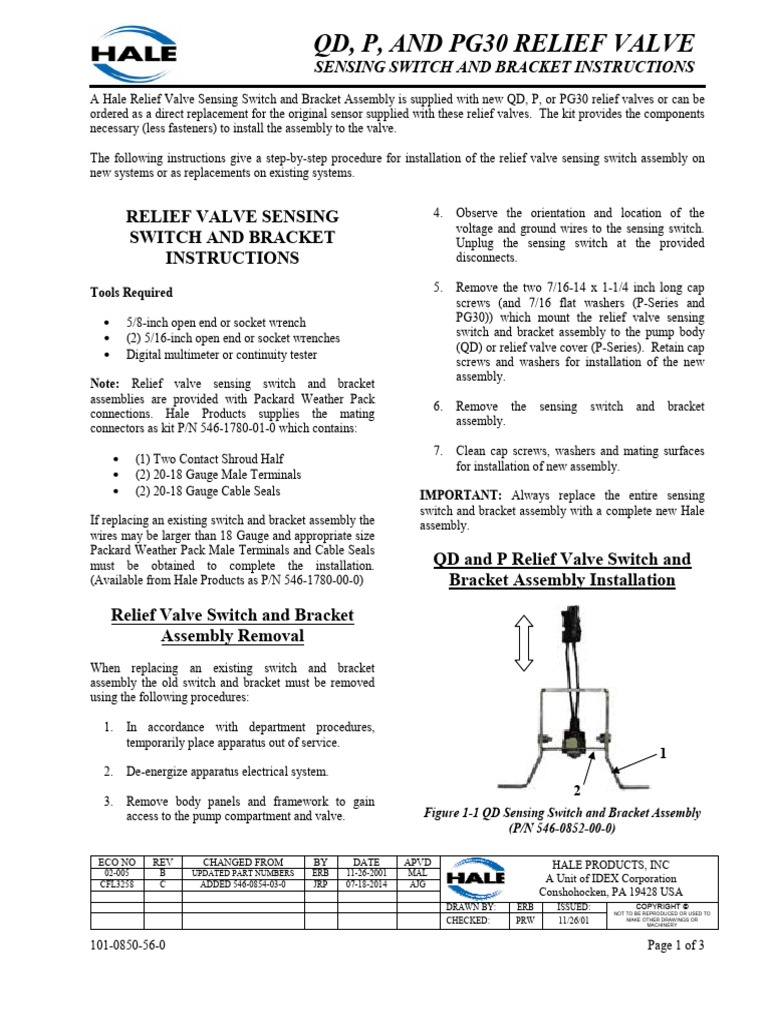 101-0850-56-0 - QD P PG30 Relief Valve Sensing Switch and Bracket ...