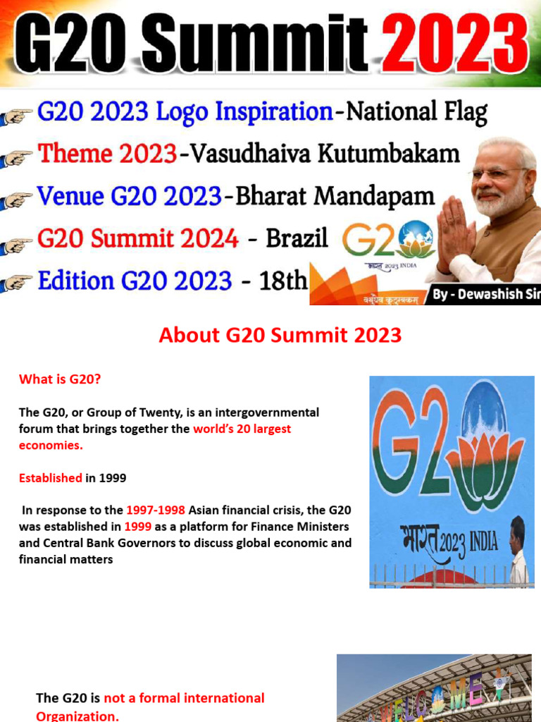 G20 Summit 2023 India's G20 Presidency | PDF
