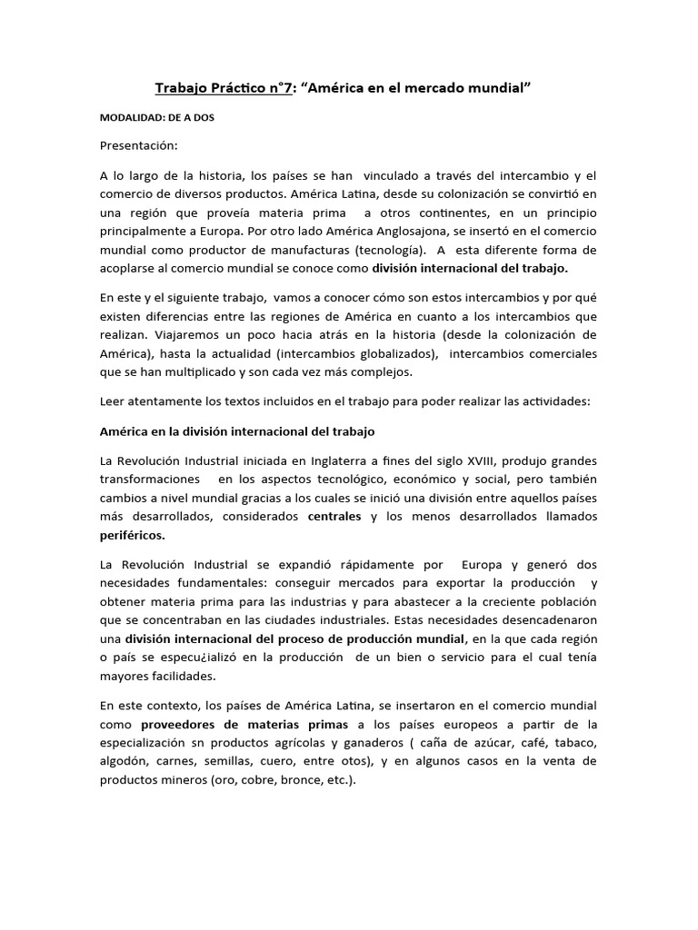 Segundo TP7 America en El Mercado Mundial 3T | PDF | Política