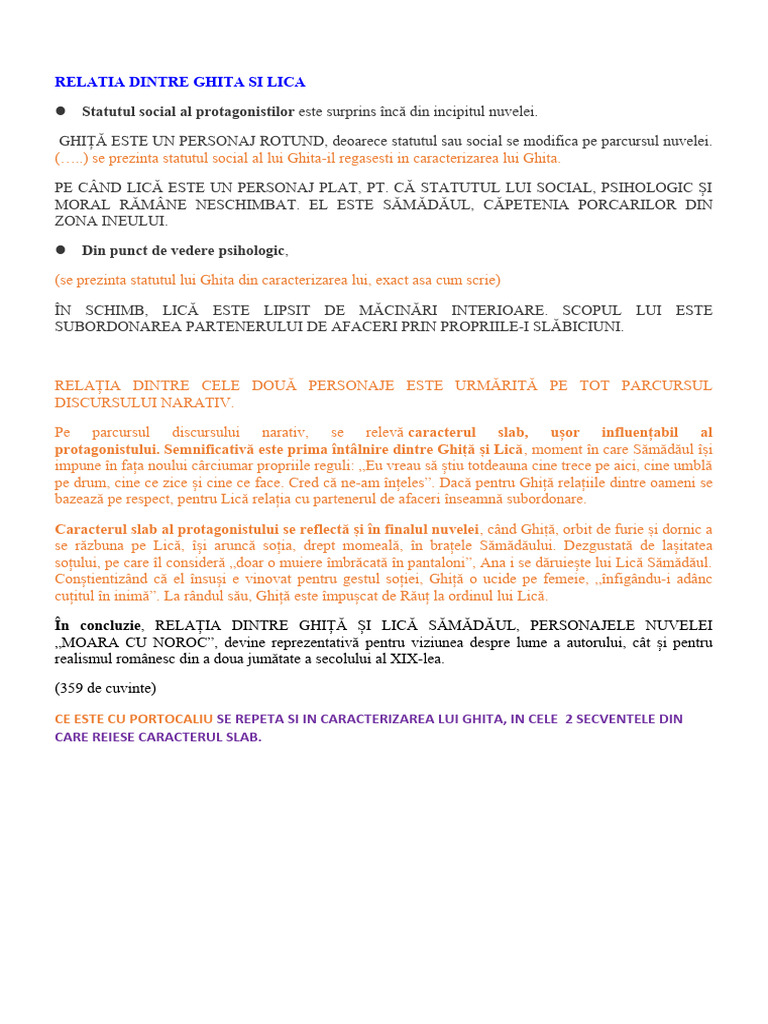 Relatia Dintre Ghita Si Lica | PDF