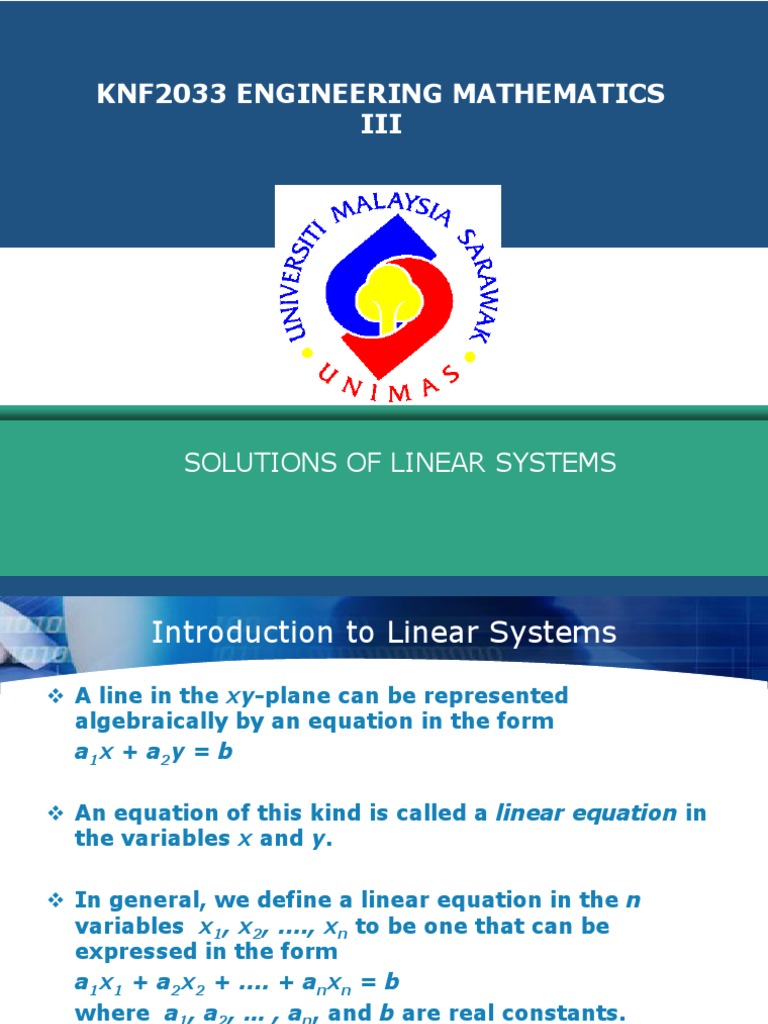 Knf2033 Engineering Mathematics III: Solutions of Linear Systems | PDF ...