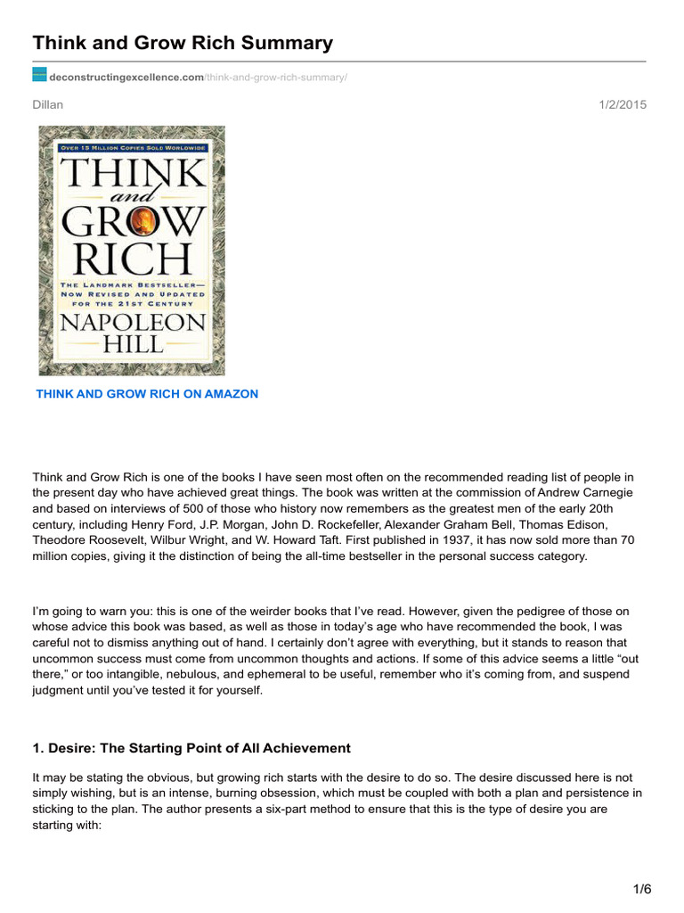 Think and Grow Rich Summary | PDF | Self-Improvement