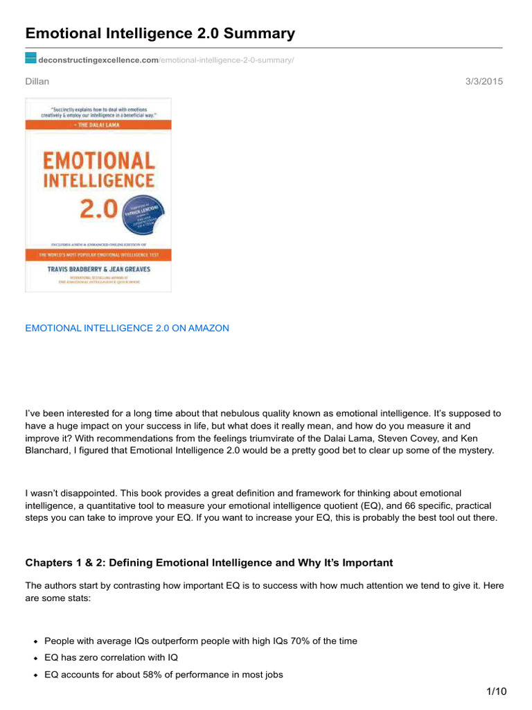 Emotional Intelligence 20 Summary | PDF