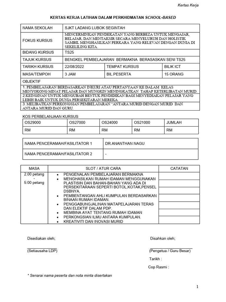 1 Borang Kertas Kerja Ldp Pdf