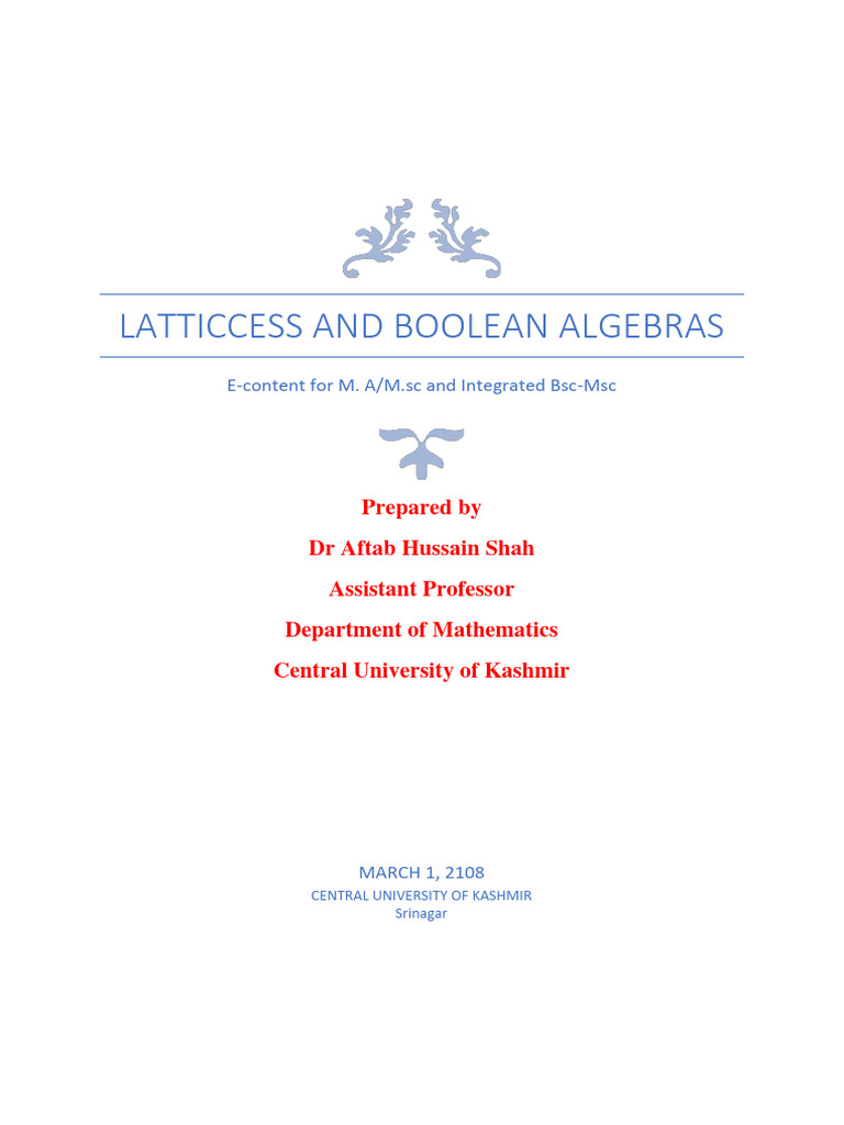 Lattices And Boolean Algebras Pdf Set Mathematics Mathematics