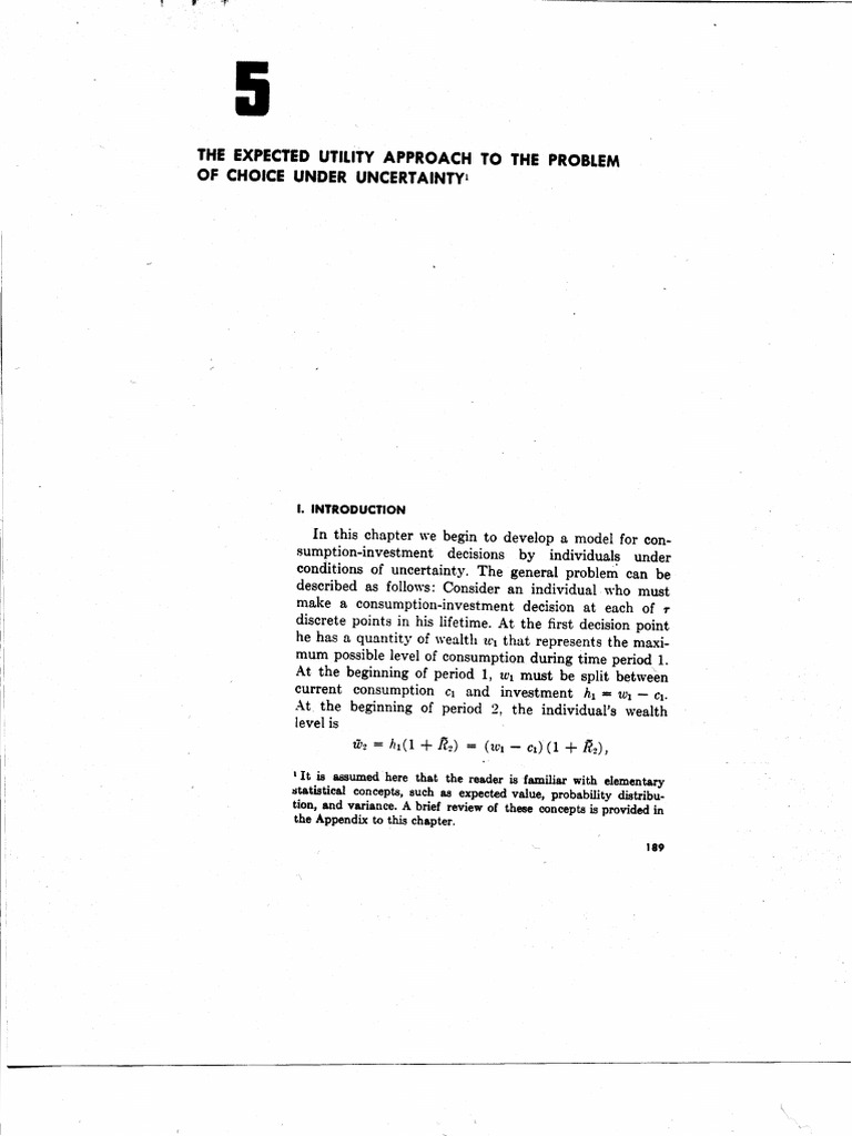 Chapter 5 The Expected Utility Approach To The Problem of Choice Under Uncertainty | PDF