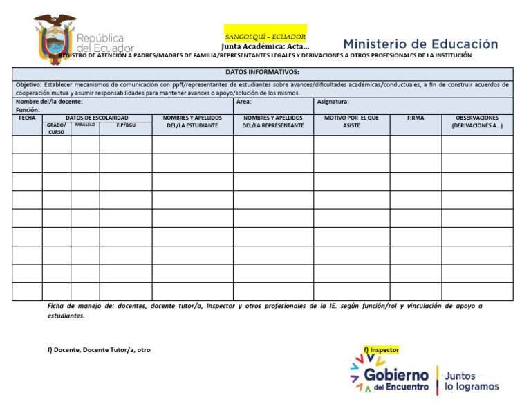 Registro De Atención A Padres De Familia Pdf