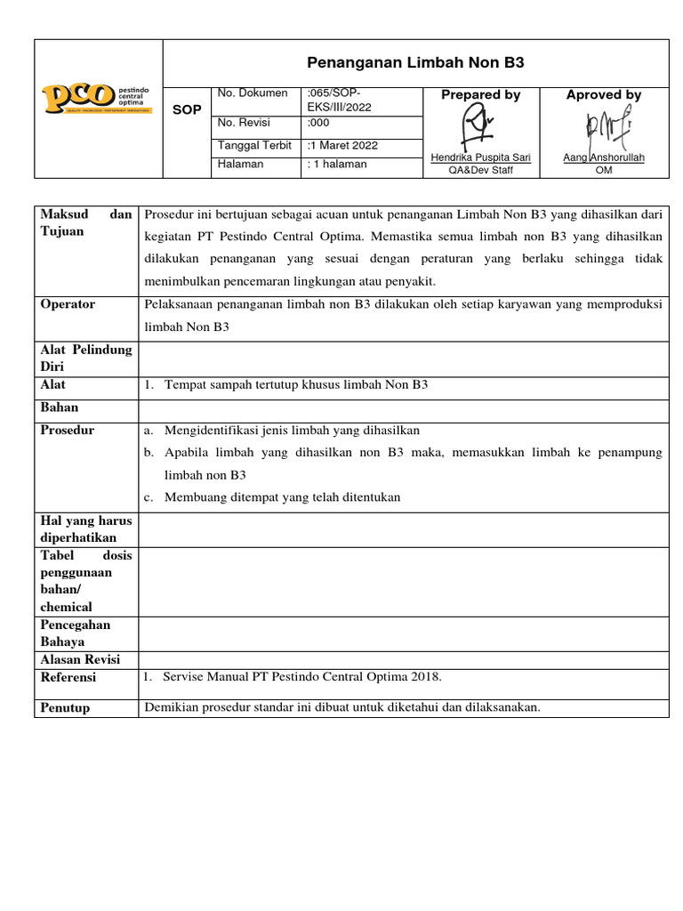 SOP Penanganan Limbah Non B3 | PDF