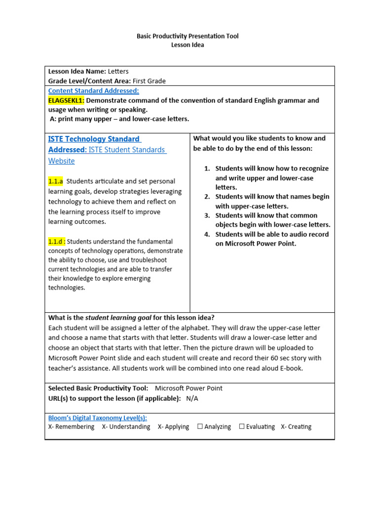 Bpts Basic Productivity Tools Lesson Idea Template | PDF
