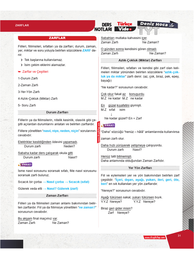 Zarflar PDF 2024 Deniz Hoca | PDF