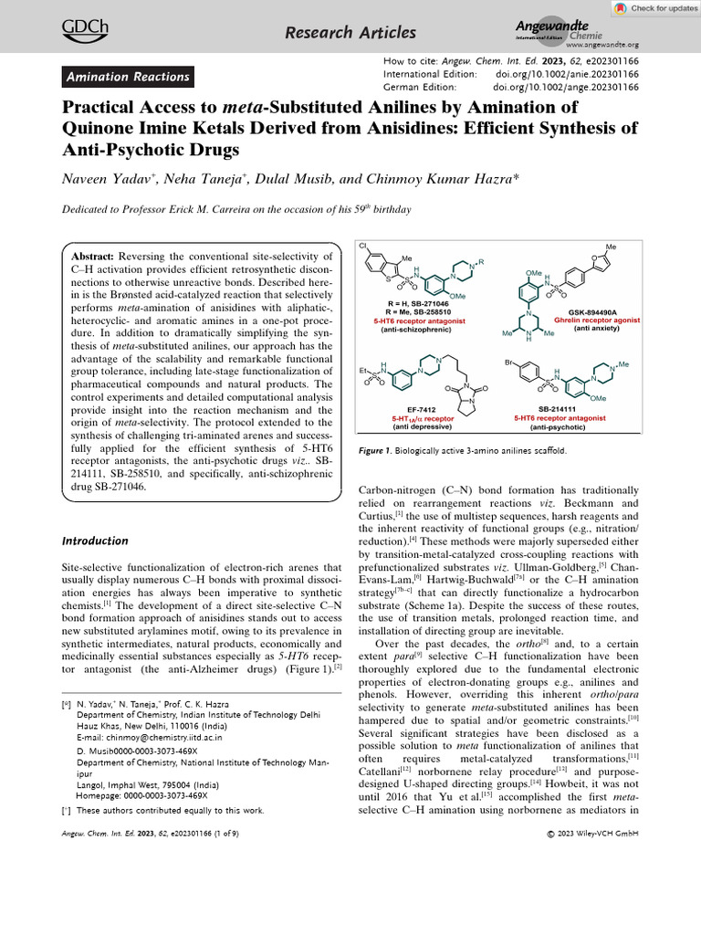 Angew Chem Int Ed - 2023 - Yadav - Practical Access To Meta Substituted ...