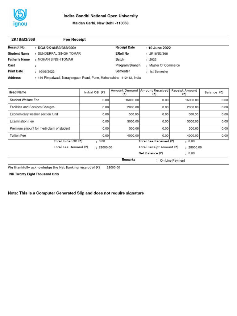 Fee-Receipt PDF | PDF | Private Sector | Financial Services