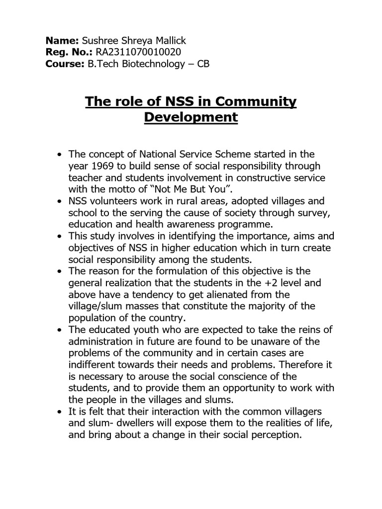 The Role of NSS in Community Development | PDF