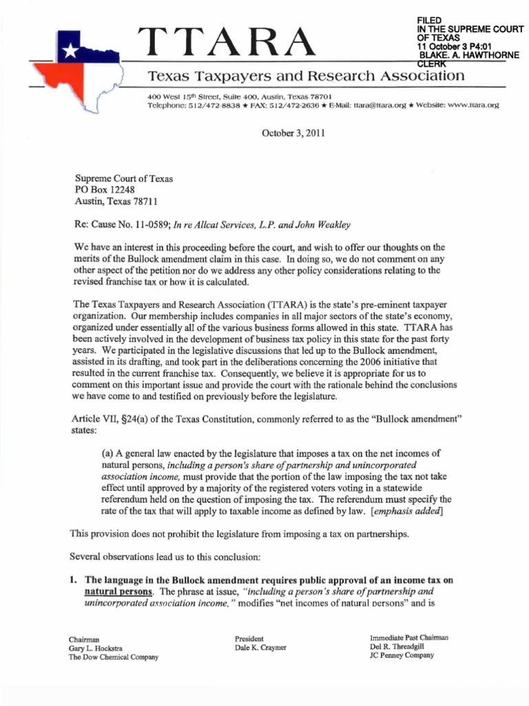 TTARA Letter To Texas Supreme Court (Oct. 3, 2011) | PDF | Partnership ...