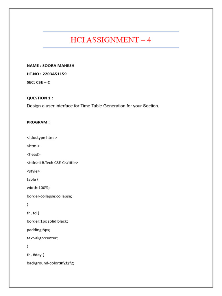 Time Table for II B.Tech CSE-C | PDF | Art