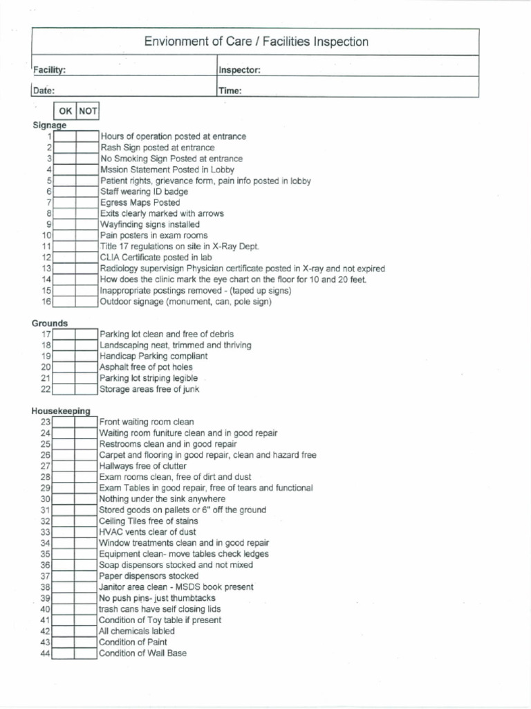 Facilities Inspection Checklist | PDF