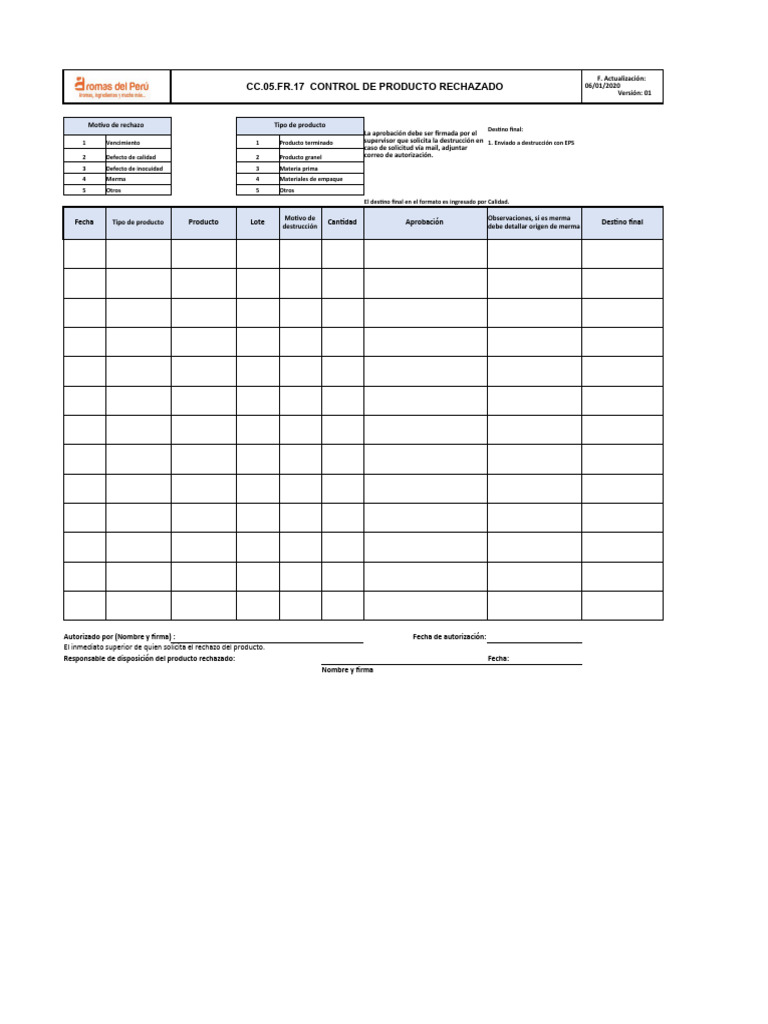 .17 Control de Producto Rechazado | PDF