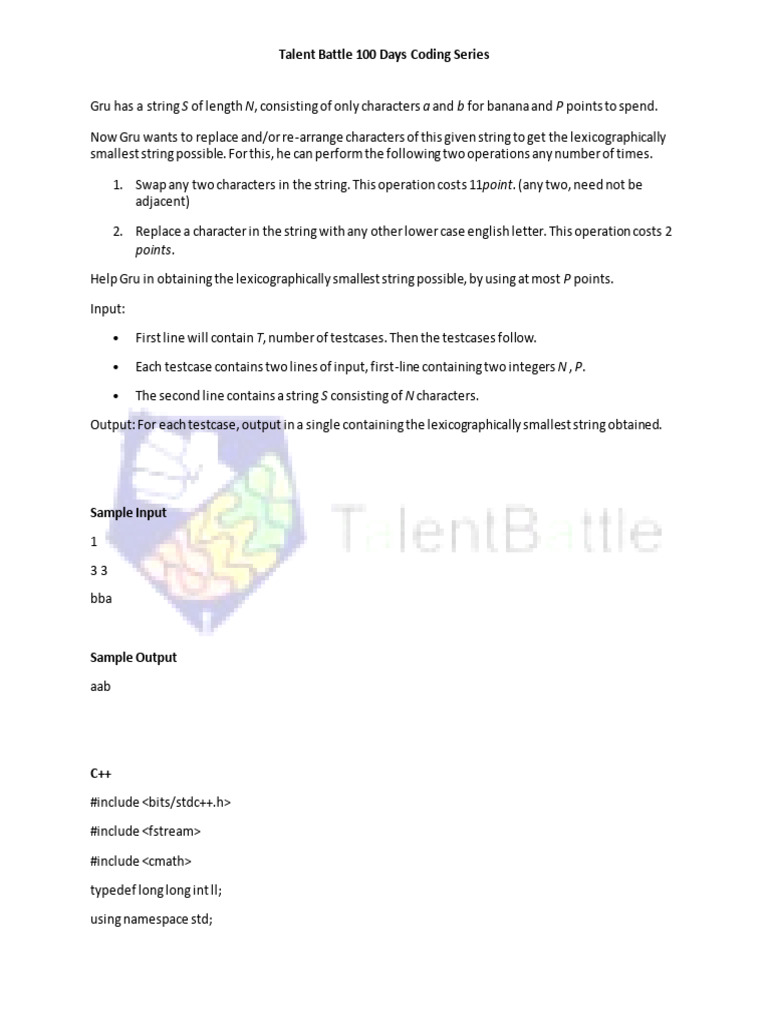 Lexicographically Smallest String Challenge | PDF