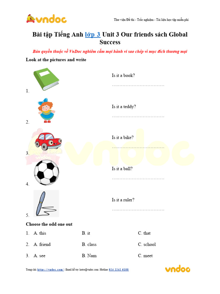 Bai Tap Tieng Anh Lop 3 Unit 3 Our Friends Sach Global Success | PDF