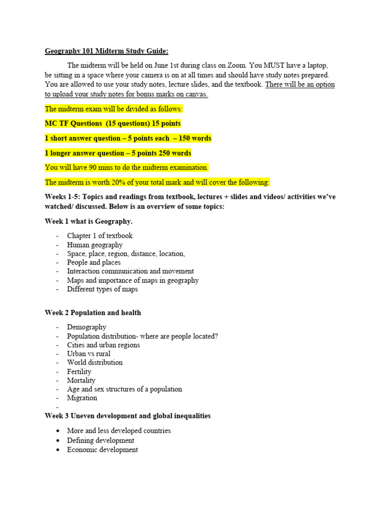 Geography 101 Midterm Review 2023 | PDF