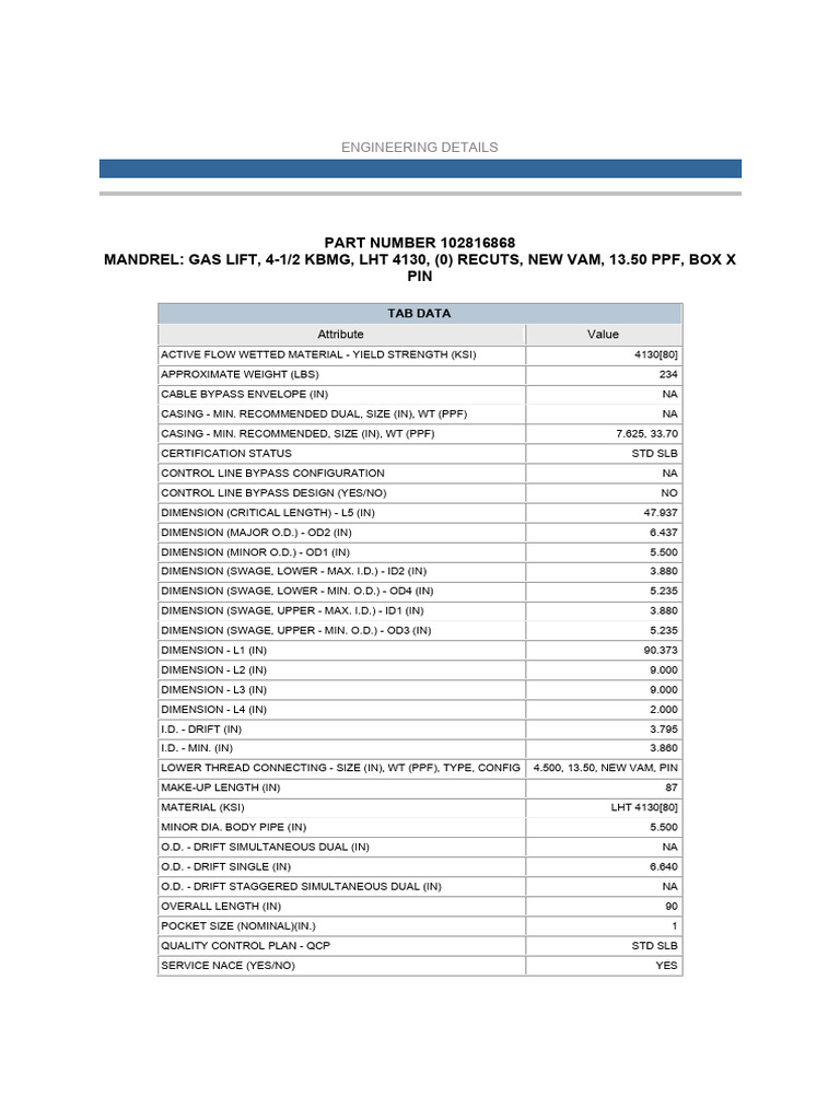 Engineering Detalis GLM 4.5 PN 102816868 | PDF