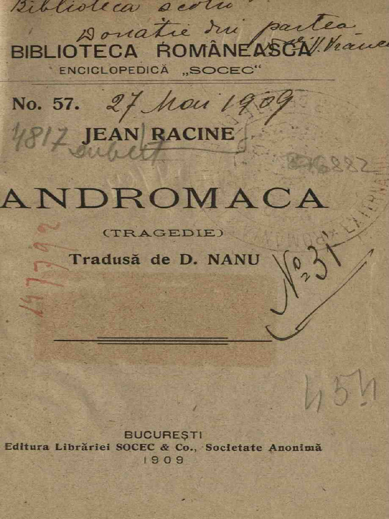 Andromaca Racine Jean Bucuresti 1909 | PDF