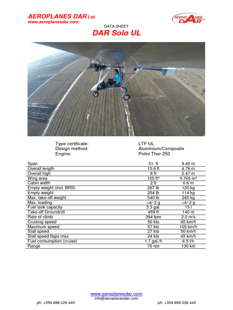 Datasheet DAR Solo | PDF | Wing Configurations | Aircraft Configurations