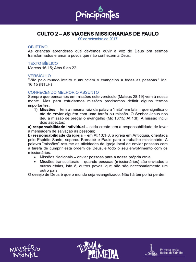 Infantil CULTO 2 As Viagens Missionárias de Paulo 2 | PDF