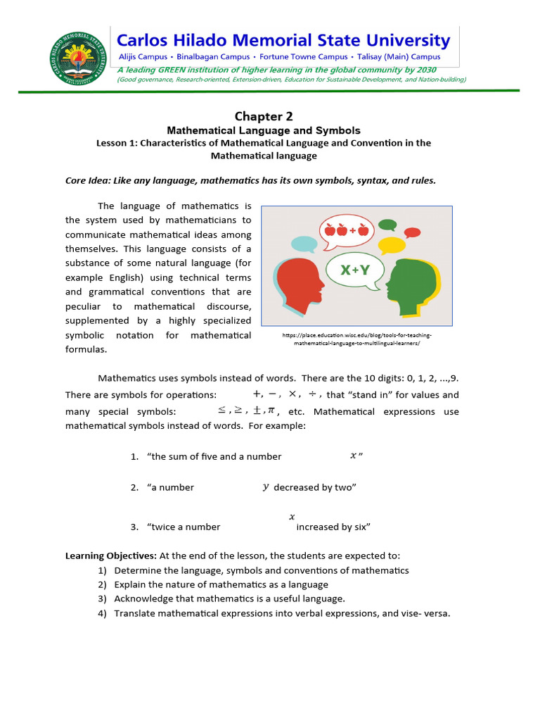Teacher Im Chapter 2 Mathematical Language and Symbols | PDF