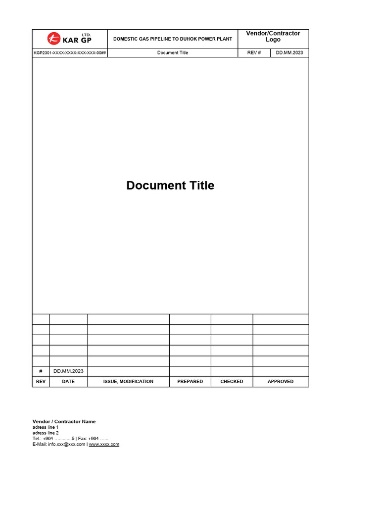 KGP2301 IPMT COMM CMM TMP 0002 R03 Document Template Vendor and Contractor (Excel) | PDF