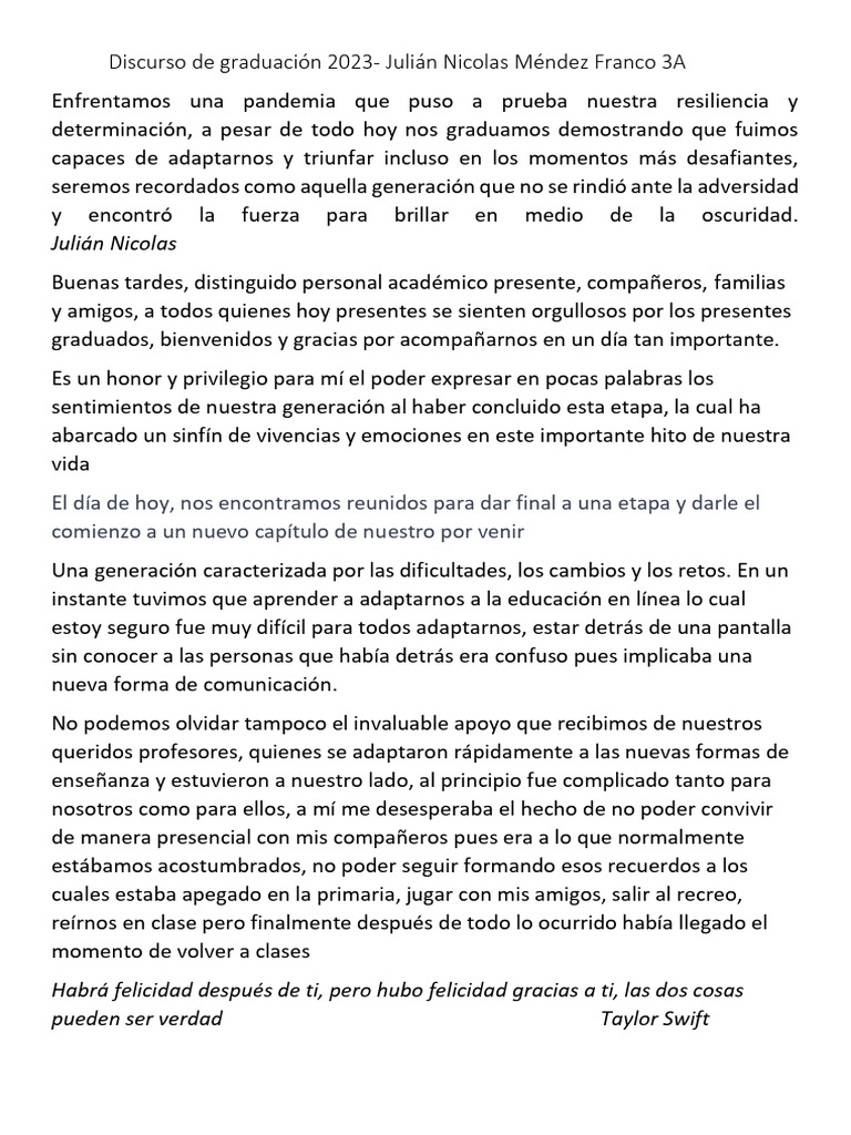 Discurso 2023 Julian Nicolas 3A | PDF