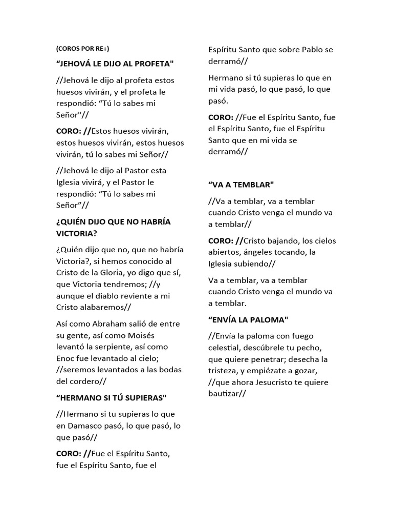 Coros Por Re+ Jehová Le Dijo Al Profeta... | PDF Coros Por Re+ Jehová Le Dijo Al Profeta... | PDF